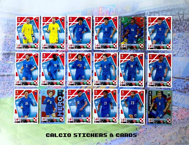 TOPPS MATCH ATTAX UEFA Euro 2024 Full England Team Set 18 cartes Base ...