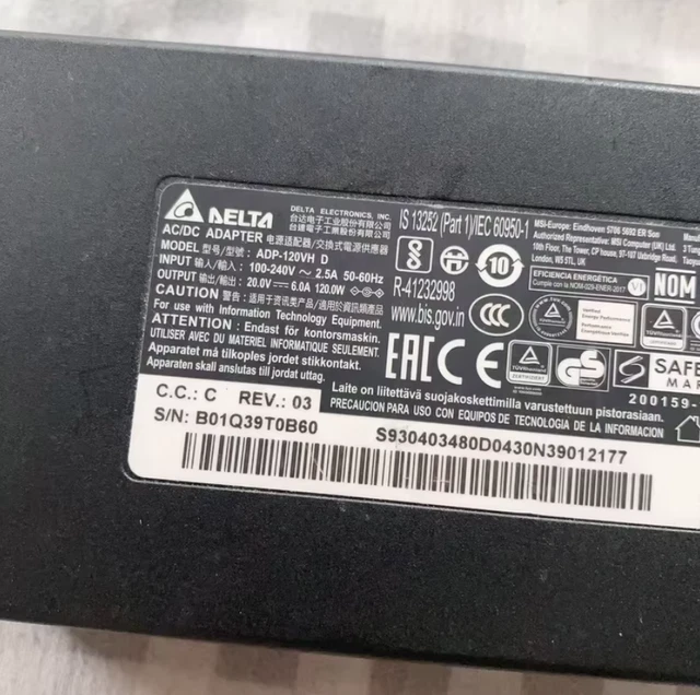 DELTA ADP-120VH D 20V 6A 120W 4.5*3.0mm with pins Power Supply Adapter ...