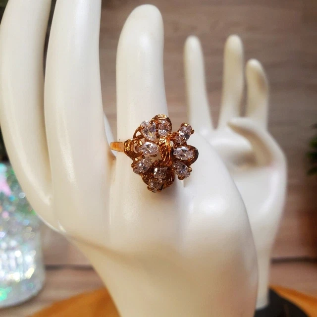 VINTAGE MARY KAY Cocktail Statement Ring Leaf Gems Gold Tone Women's ...