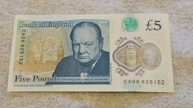 KING CHARLES FIVE 5 POUND NOTE - Uncirculated - LOW SERIAL NUMBER CA04 ...