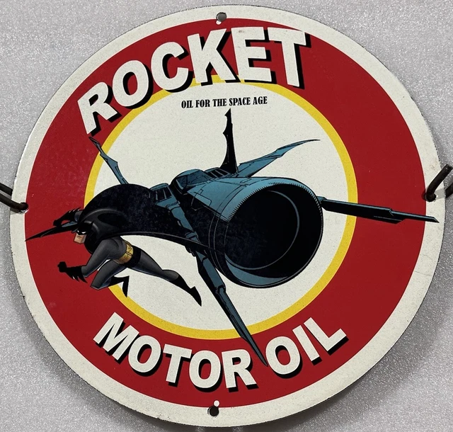 CLASSIC ROCKET MOTOR Oil Batman Garage Oil&Gas Mancave Porcelain Enamel ...
