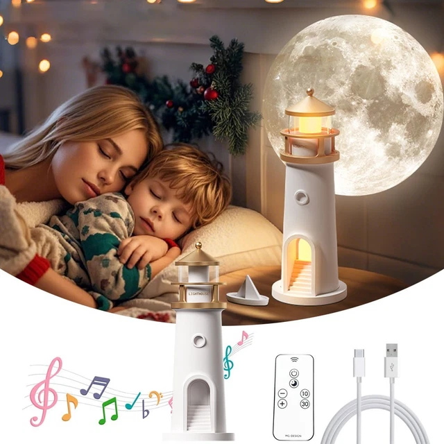 MOON LAMP NIGHT Light Lighthouse Projector Music Sync Ambient Lights ...