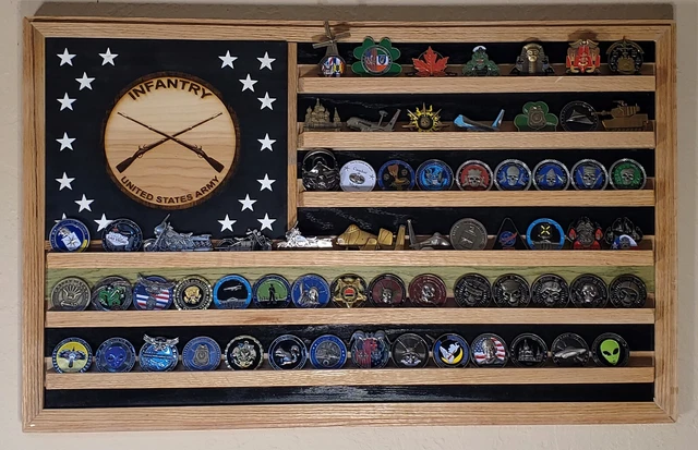 US ARMY INFANTRY Challenge Coin Display Flag Solid Hardwood Flg-10 $159 ...