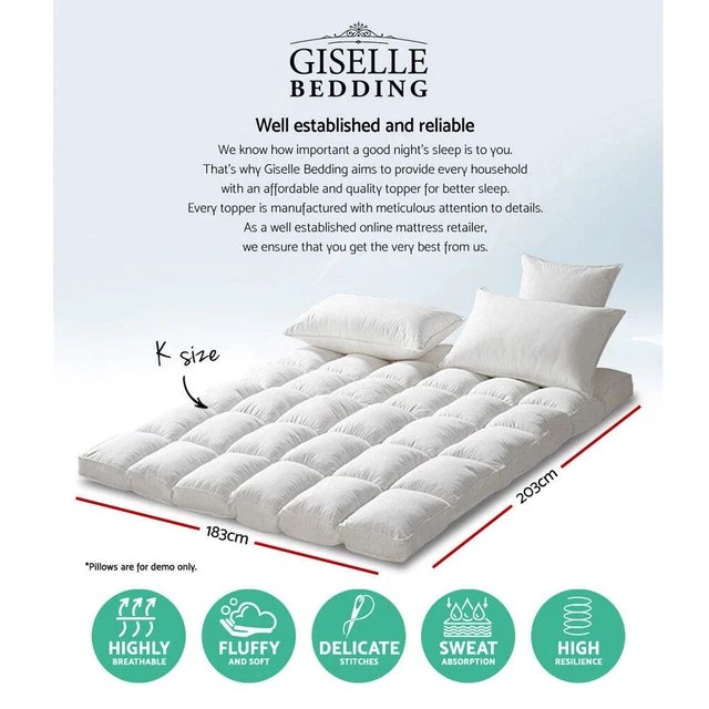 GISELLE PILLOWTOP MATTRESS Topper Protector Pad King 1000GSM Microfibre ...
