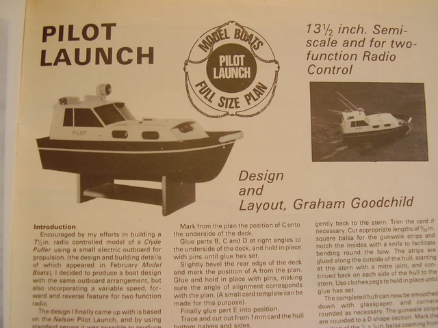 ORIGINAL VINTAGE Model Boat Plan 1982 Pilot Launch 13.5" Semi Scale 2 ...