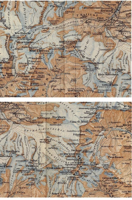 1930 VINTAGE MAP Of Vicinity Of Matterhorn Zermatt / Visp Saastal ...