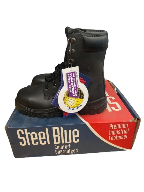 STEEL BLUE 312104 Black Steel Cap Toe Work Boots US 8.5 AU 7.5 EUR 41.5 ...