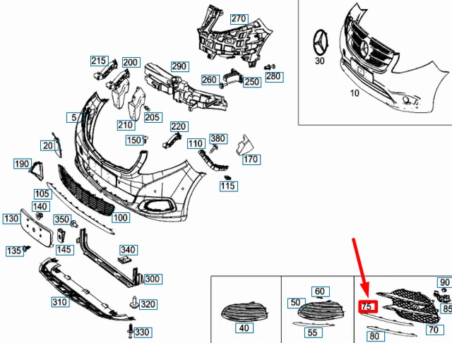 NEW MB VITO W447 Front Apron Grill Top Left Shapes A44788517009197 ...