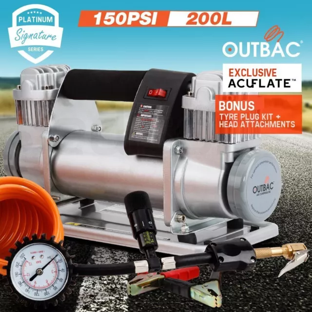 OUTBAC PORTABLE AIR Compressor 150PSI 12V 200L Automatic Tyre Inflator ...