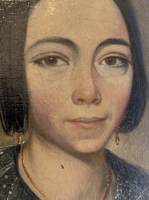 ?ANTIQUE /VINTAGE OIL Portrait Painting Of A Young Girl. Velvet Mount ...