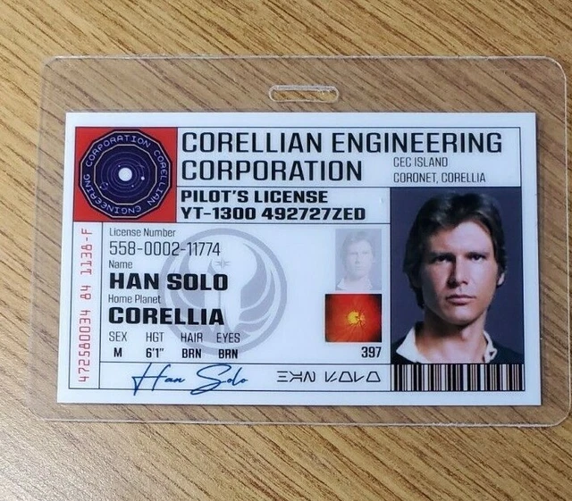 STAR WARS IDENTIFICATION Badge-Original Han Solo Prop Cosplay Costume ...