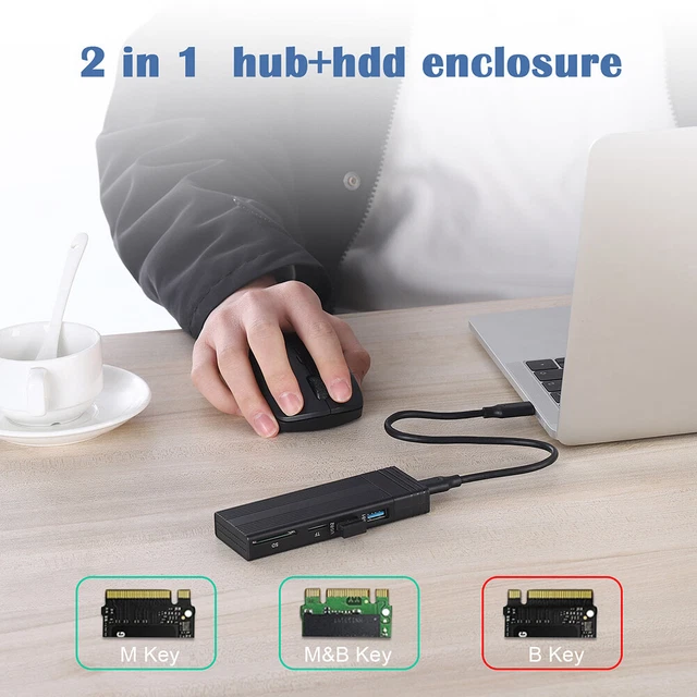 PCIE M.2 SSD Enclosure USB HUB NVMe/SATA Compatible with 2230 2242 2260 ...