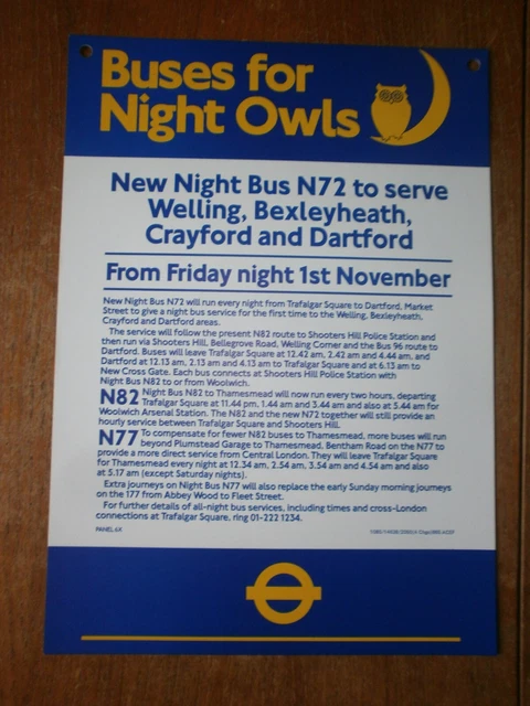 LONDON TRANSPORT BUS Stop Timetable Poster-New Night Route N73, 1989 £1 ...