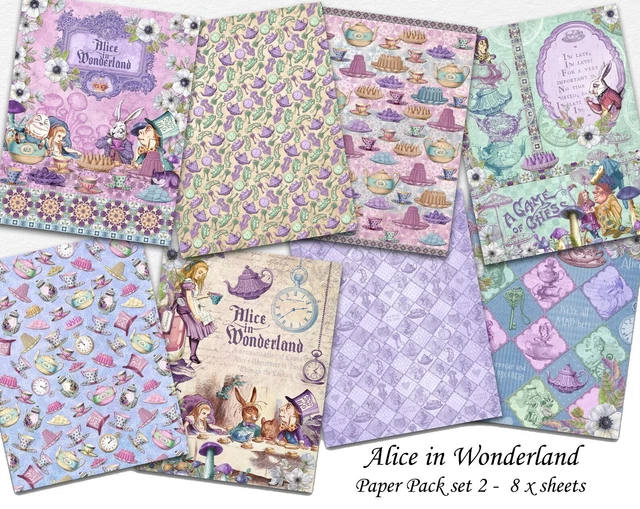 ALICE IN WONDERLAND Set 2 Paper Pack - 8 sheets - Craft Journal Card ...