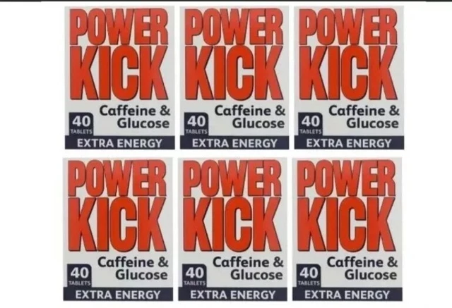 6X POWER KICK Tablets Caffeine & Glucose Extra Energy Vegan 6x40 ...