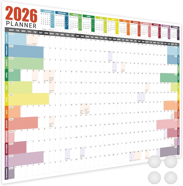 2026 WALL PLANNER A1/A2/A3 Laminated - Full Year Wall Planner 2026 UK ...