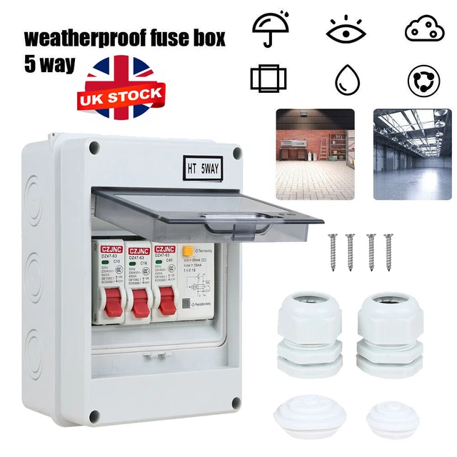 5 WAY MINI Consumer Unit Garage Caravan Shed Boat 40A 30Ma RCD 2 MCBS ...