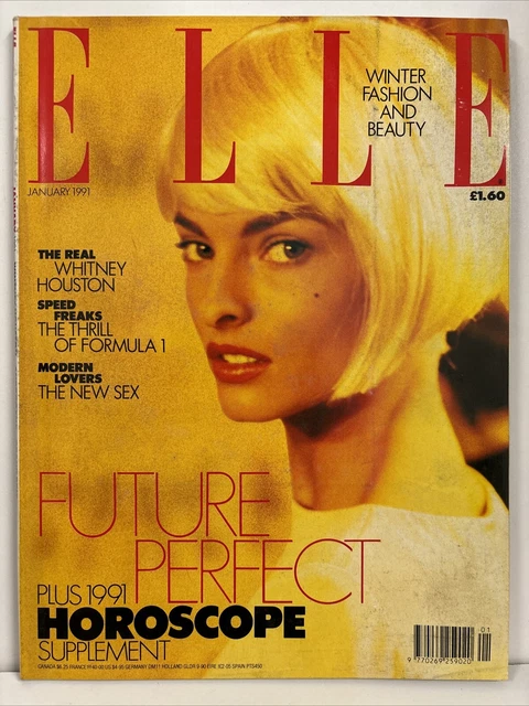 ELLE MAGAZINE JANUARY 1991, Linda Evangelista, Whitney Houston, Helmut ...