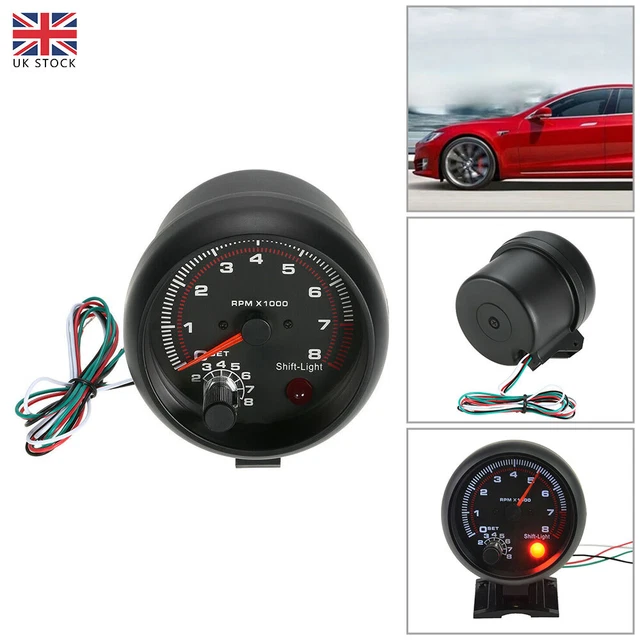 12V VEHICLE CAR Tacho Rev Counter Gauge Tachometer + Red LED Light ...