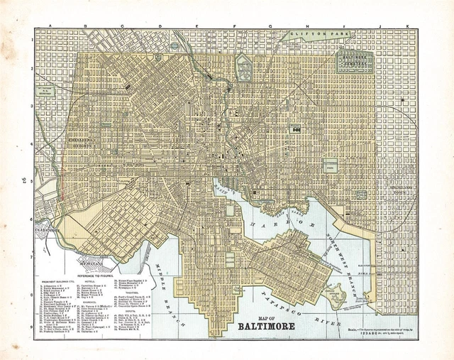 1886 ANTIQUE GASKELL'S Family Atlas Of The World-Map Of Baltimore ...