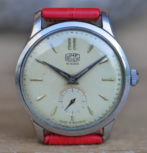 VINTAGE WATCH ARMBANDUHR UMF Ruhla 15 Rubis EDELSTAHL Gehäuse Steel ...