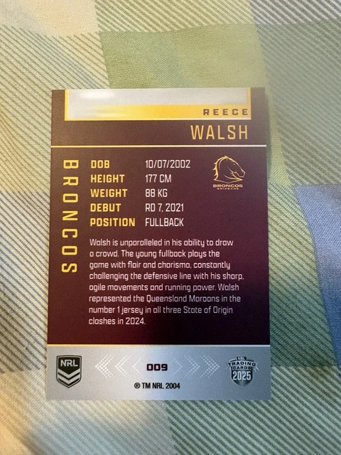 SIGNED REECE WALSH Brisbane Broncos 2025 NRL Elite Card £11.91 ...