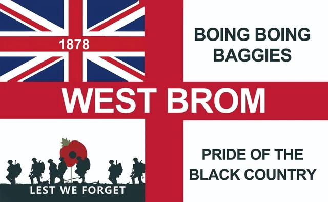 WEST BROM WBA football club flag. Boing Boing Baggies 5ft x 3ft. BLACK ...