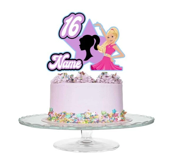 BARBIE CUTOUT CAKE Topper Personalised Name And Age £6.99 - PicClick UK