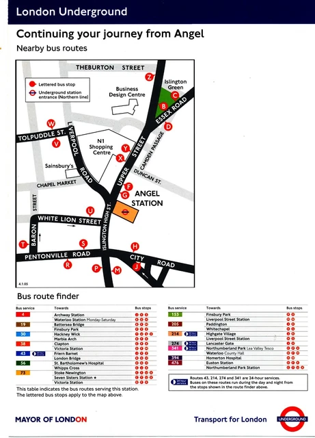 LONDON UNDERGROUND CONTINUING Your Journey from ANGEL MAP 2005 ...