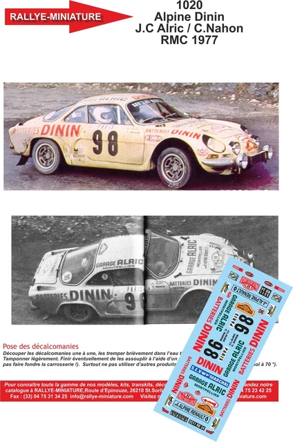 DECALS 1/43 REF 1020 Alpine Renault A110 Nahon Rallye Monte Carlo 1977 ...