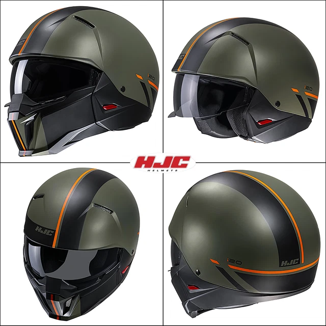 HJC I20 BATOL Green Open Face Aggressive Streetfighter Motorcycle Bike ...