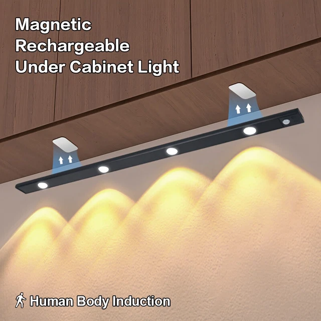 LED MOTION SENSOR Under Cabinet Closet Light Strip USB Rechargeable ...
