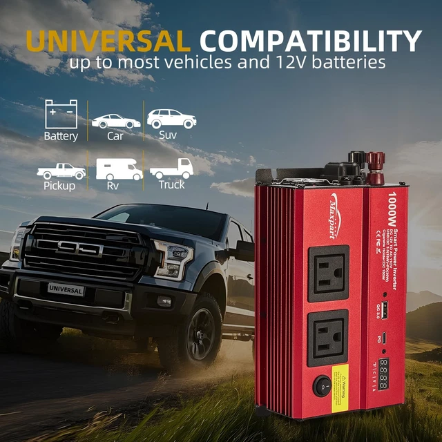 CAR 1000W INVERTER,12V DC to 110v Power Inverters for Vehicles 1000 ...