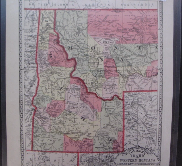 ANTIQUE HAND COLORED Map Tunison's Idaho and Western Montana Boise ...