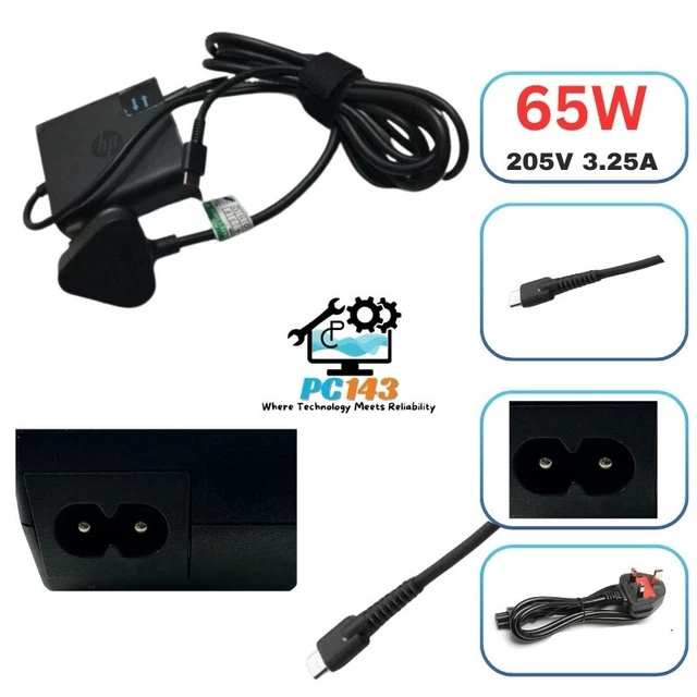 GENUINE HP (TPN-AA03) 20V-3.25A, 65W Type C Usb-C Charger With Power ...