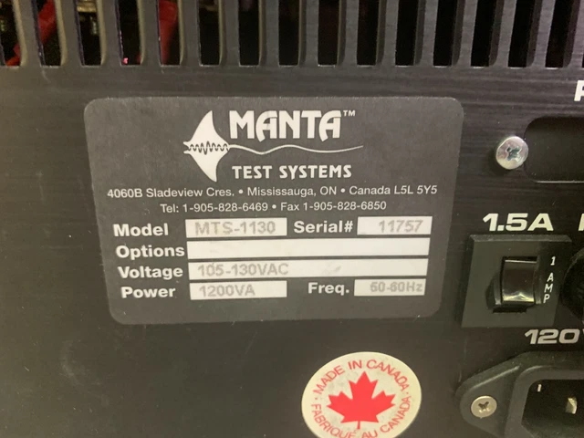 MANTA MTS-1130 CURRENT/VOLTAGE Transformer Test System w/ Cables and ...