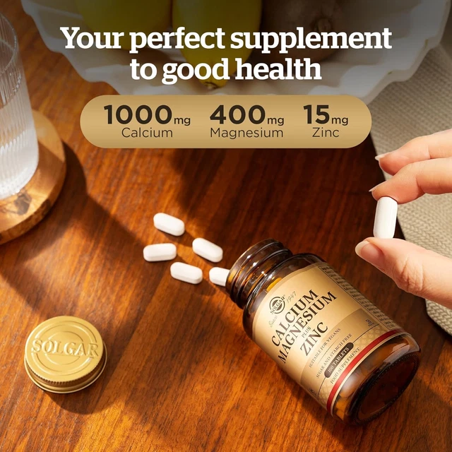 SOLGAR CALCIUM MAGNESIUM Zinc Tablets 100 Count Supports Healthy Bones ...