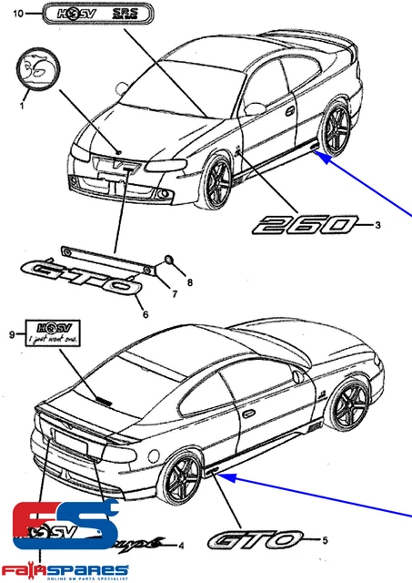 GENUINE NEW V2 VX VY VZ HSV GTO Coupe Side Skirt Badge, Decal, Emblem ...