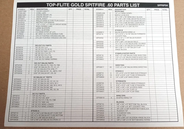 TOP FLITE SPITFIRE MkIV 60 RC Model Airplane OEM Decals SPF6D01 $28.30 ...