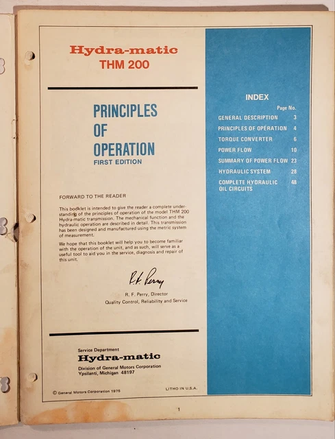 GM HYDRA-MATIC THM-200 Principles of Operation Service Manual 1975 68 ...
