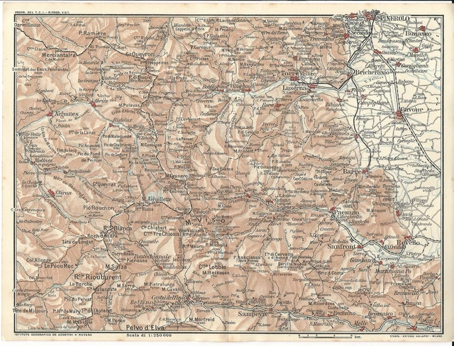 CARTA GEOGRAFICA ANTICA VALLI PELLICE PO VARAITA TORINO CUNEO 1914 ...