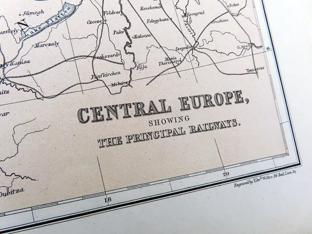 MAP OF EUROPE Antique Original 1888 Railways Rail Routes Railway Line ...