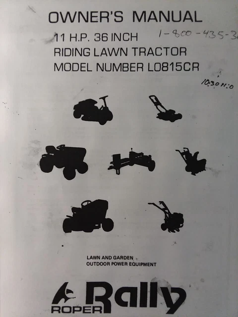 ROPER L0815CR 11 h.p 36" Riding Lawn Tractor & Mower Owner & Parts ...