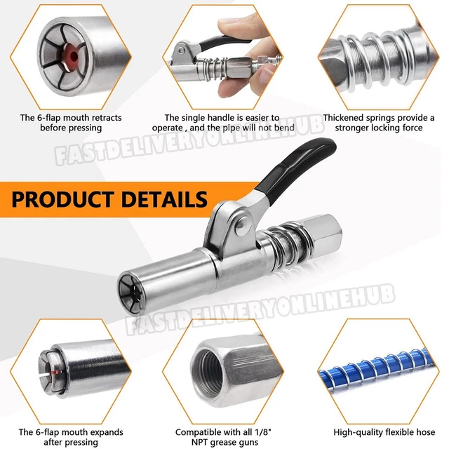 GREASE COUPLER HEAVY-DUTY Quick Release Grease Gun Coupler NPTI/8 ...
