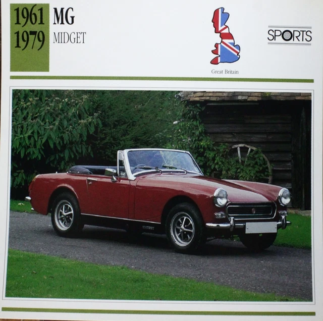 MG MIDGET CAR Picture Info Specs Collector Card Vintage Retro Decor NOS ...