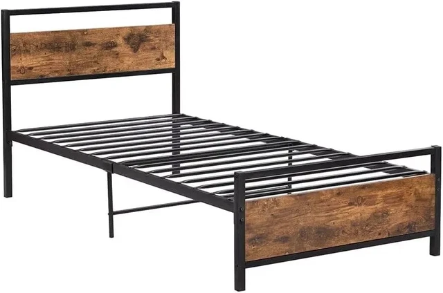 SINGLE SIZE BED Frame Platform Metal Slats Support Bed W/ Industrial ...