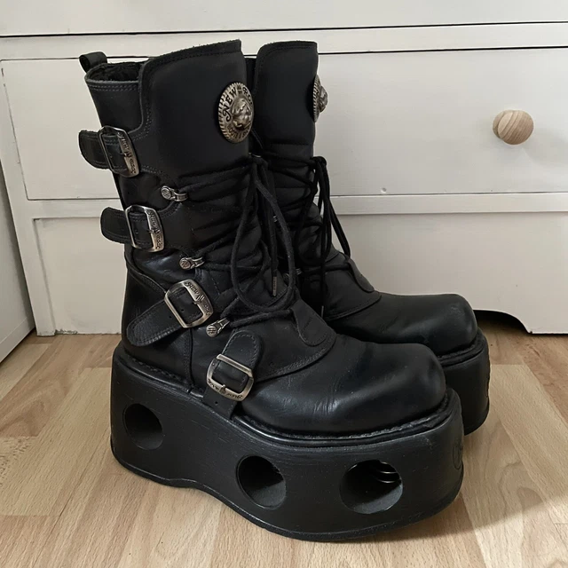 NEW ROCK 'NEPTUNO Gothic’ Boots Spring Platforms Leather Black UK Size ...