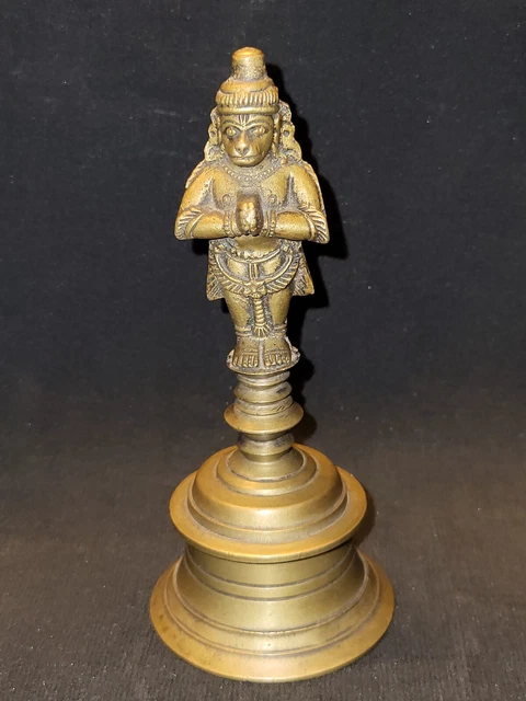 ANTIQUE TRADITIONNEL INDIAN Bronze Puja Cloche Avec God Hanuman Sur ...