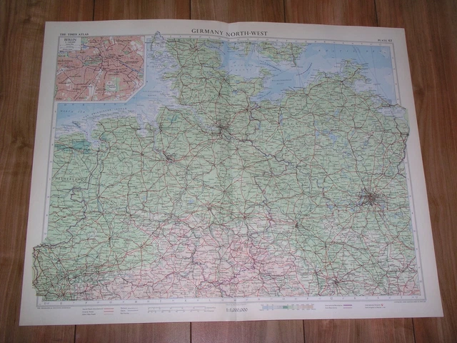 1955 VINTAGE MAP Of Northern Germany / Scale 1:1,000,000 / Berlin ...