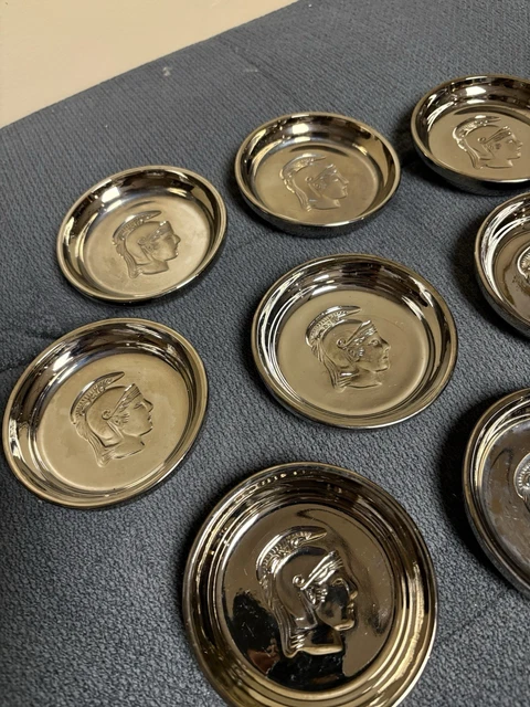 VINTAGE 🔥 SET 8 Mercury Glass Roman Trojan Soldier Head Coasters w ...